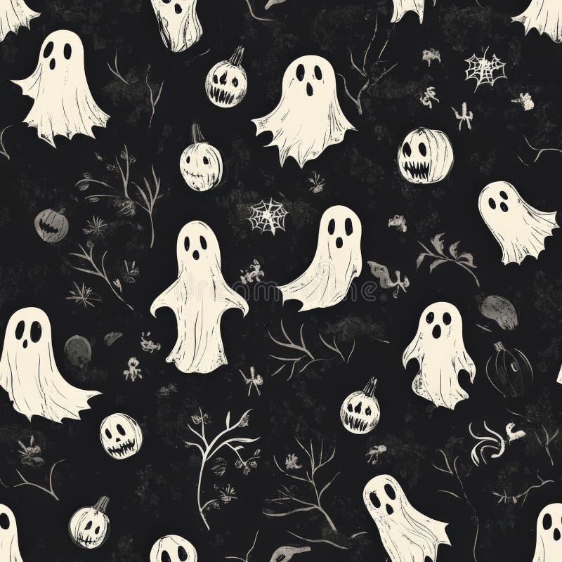 A Vintage Halloween Ghost Pattern with Old-fashioned Victorian-style ...