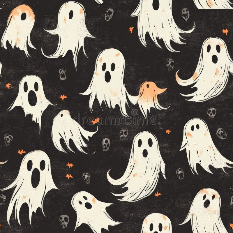 A Vintage Halloween Ghost Pattern with Old-fashioned Victorian-style ...