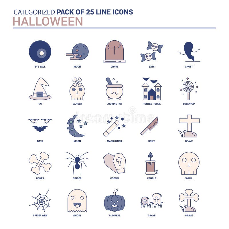 Vintage Halloween Icon Set - 25 Flat Line Icon Set Stock Vector ... Vintage Halloween Icon Set - 25 Flat Line Icon Set Stock Vector ...