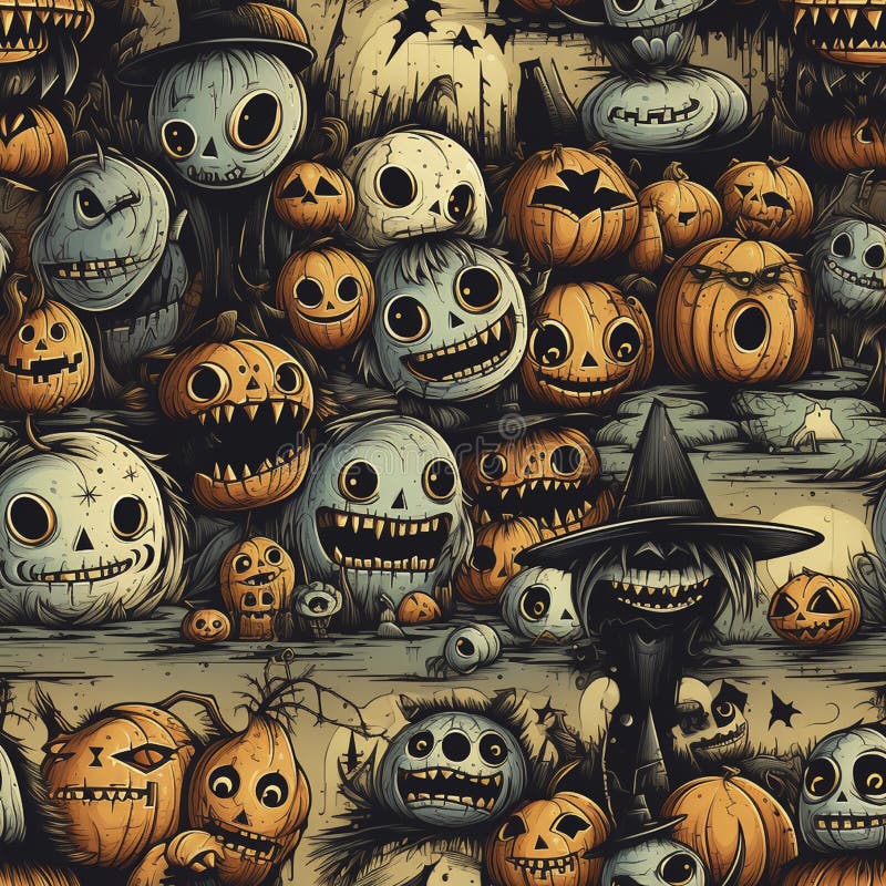 Vintage Halloween Seamless Pattern, Created with Generative AI Stock ...