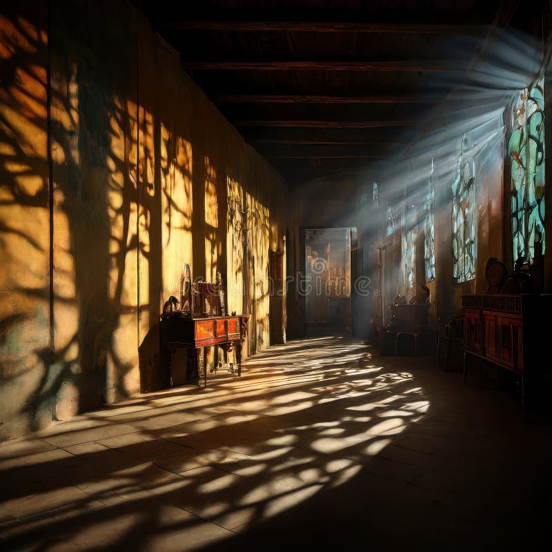 Vintage Hallway with Dramatic Light and Shadow Patterns Stock Image ...