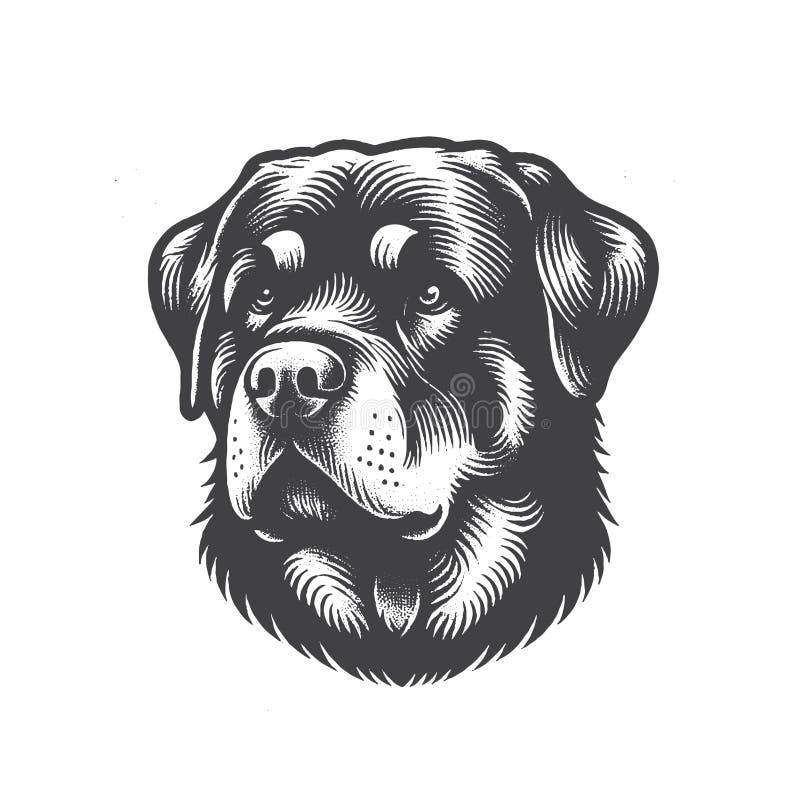 Vintage Hand Drake Rottweiler Head Loyal Dog Vector. Ilustración del ...