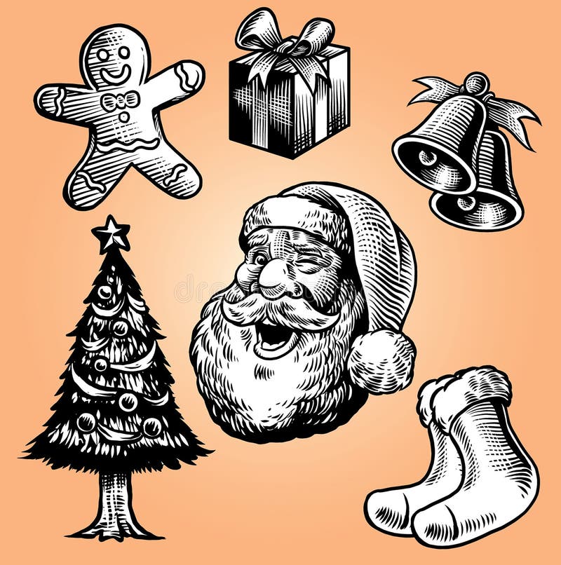 Vintage Hand Drawing Style of Christmas Collection Stock Vector ...