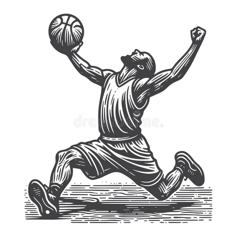 Vintage Hand-Drawn Basketball Player Celebrating Vector Illustration ...