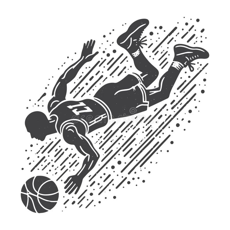 Vintage Hand-Drawn Basketball Player Falling Vector Illustration. Stock ...