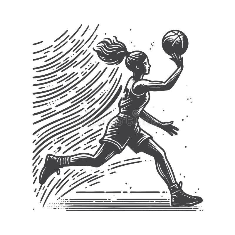 Vintage Hand-Drawn Basketball Player Passing Vector Illustration. Stock ...