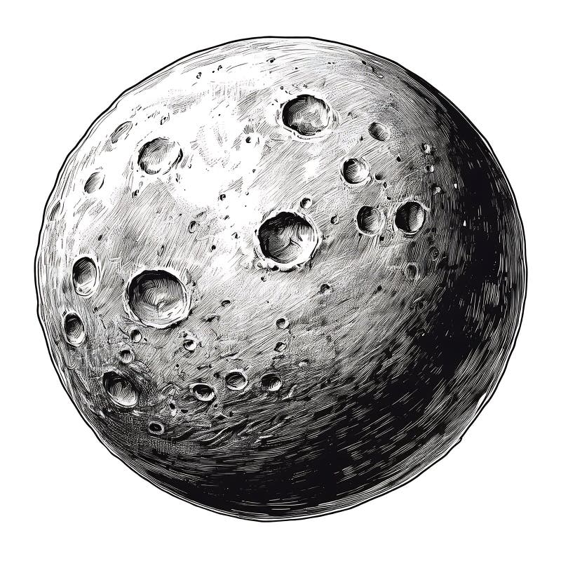 Intricate Moon Surface Detailed Engraving Illustration Lunar Craters ...