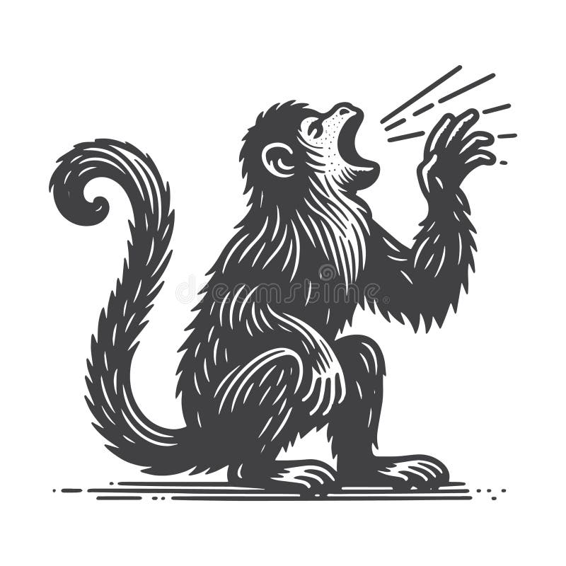 Vintage Hand Drawn Howler Monkey Howling Engraved Illustration. Stock ...