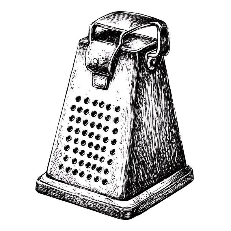 Vintage Hand-drawn Illustration of a Metal Grater with a Handle Stock ...