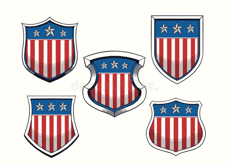Vintage Hand Drawn Illustration Set of American Shield Stock ...