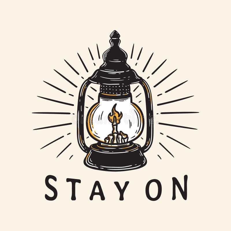 Vintage Hand Drawn Kerosene Lamp with the Hand Held Up the Middle ...