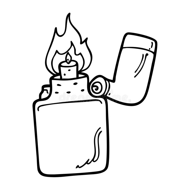 Vintage Hand Drawn Lighter with Flame Vector Illustration for Design ...