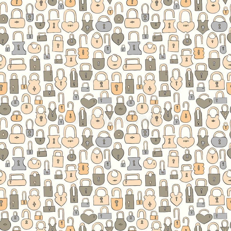 Vintage Hand Drawn Locks Seamless Pattern. Stock Vector - Illustration ...