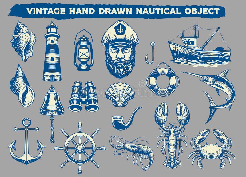 Vintage Hand Drawn Nautical Object Stock Vector - Illustration of ...