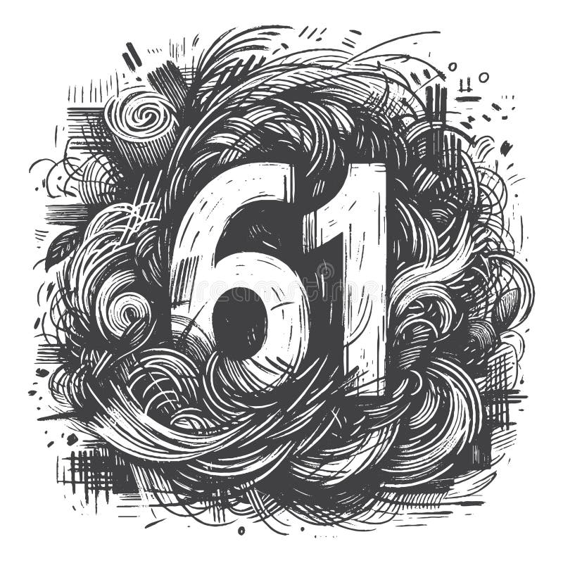 Vintage Hand Drawn Number 61 Illustration for Design Use. Stock Vector ...