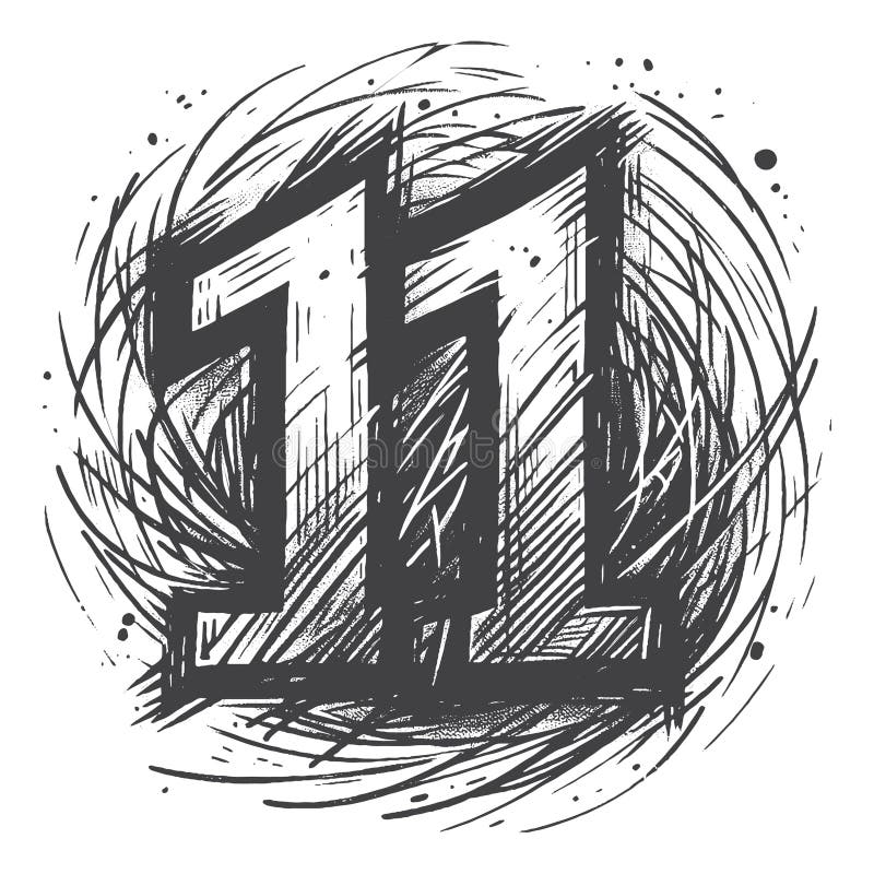 Vintage Hand Drawn Number 11 Sketch for Numerical Design. Stock Vector ...