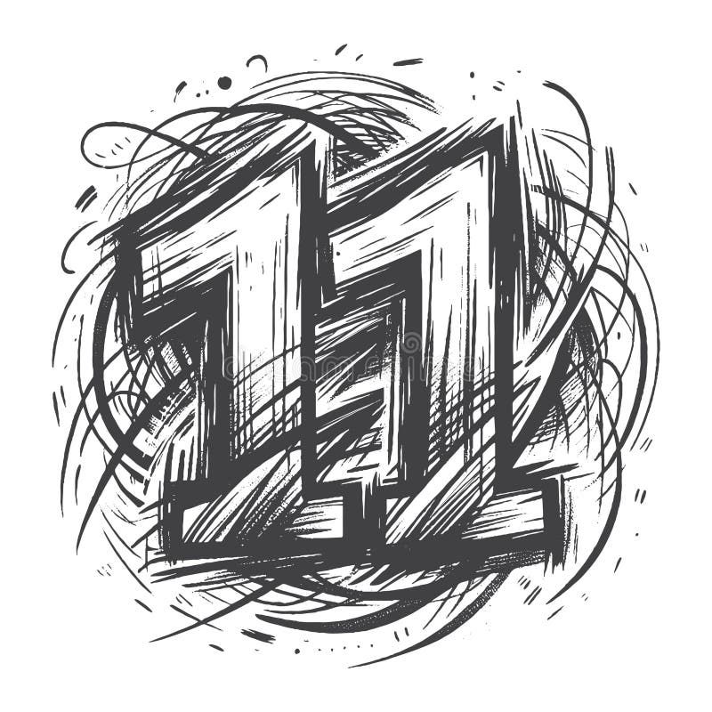 Vintage Hand Drawn Number 11 Sketch for Numerical Design. Stock Vector ...