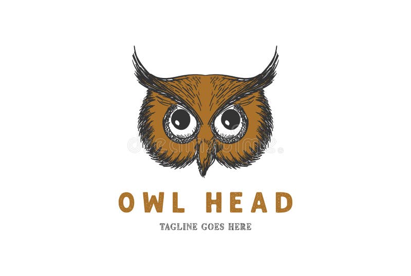 Vintage Hand Drawn Owl Bird Head Face Logo Design Vector Stock Vector ...