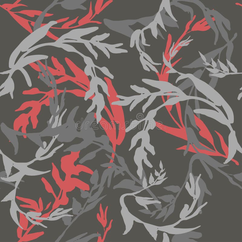 Vintage Hand Drawn Petals Pattern. Seamless Wavy Leaf Texture. Grunge ...