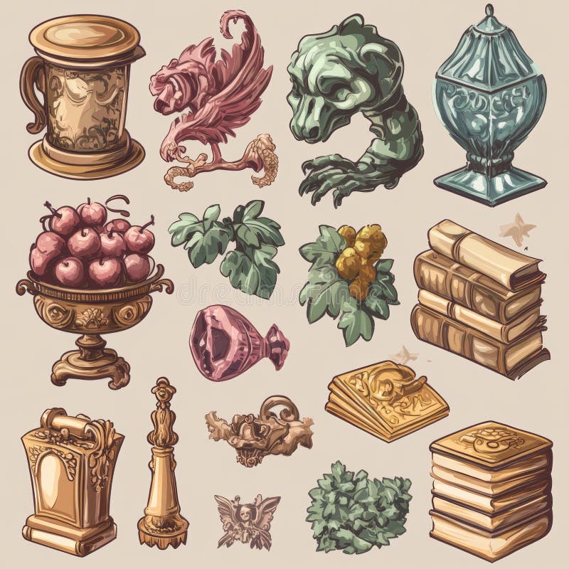 Vintage Hand Drawn Vector Illustration. Set of Medieval Objects and ...