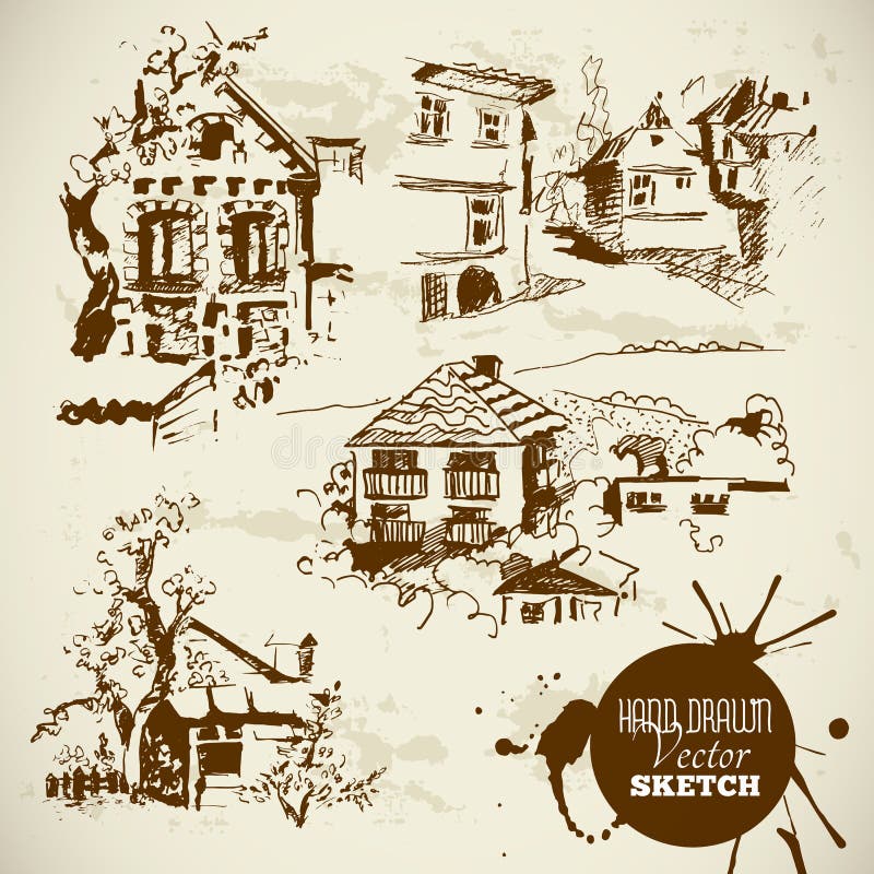 Vintage Hand Drawn Vector Landscape Sketch Set Stock Vector ...