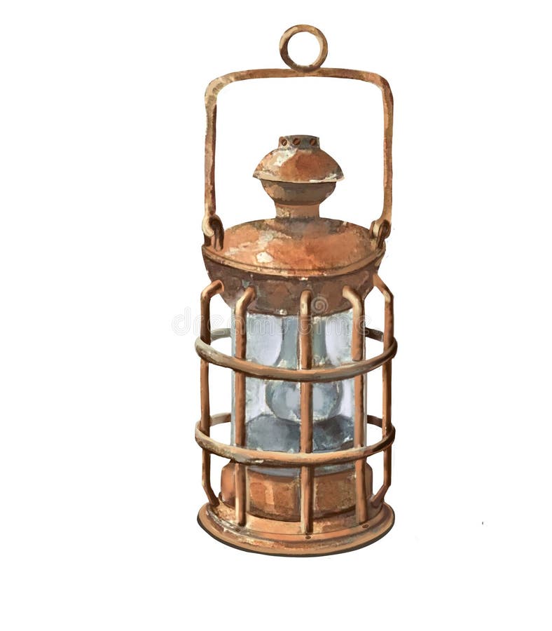 Vintage Hand Lantern, Rusty Retro Lantern6 Watercolor Illustration ...