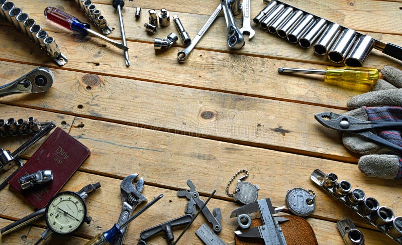 Vintage Hand Tools on 2x4 Work Bench Stock Image - Image of home ...