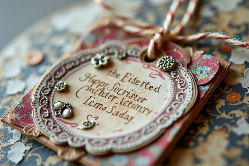 Vintage Handmade Card with Intricate Patterns and Decorative Elements ...
