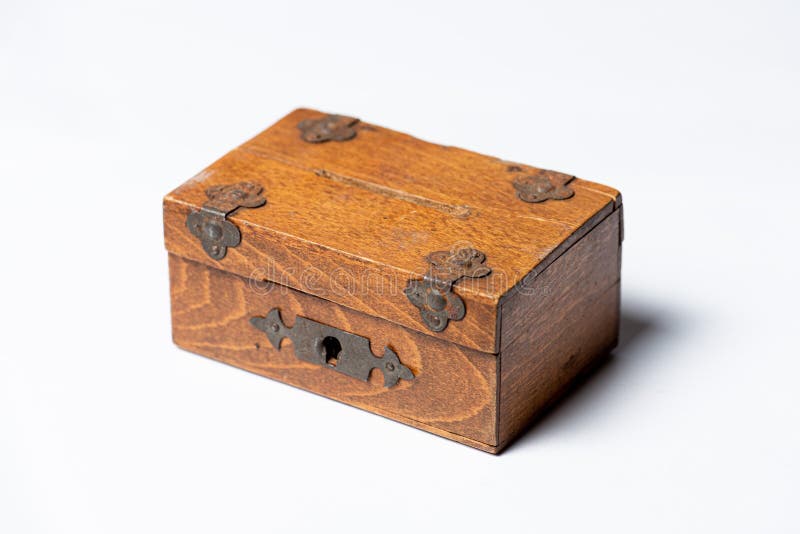 Vintage Handmade Wooden Box with Lock on White Background Stock Image ...