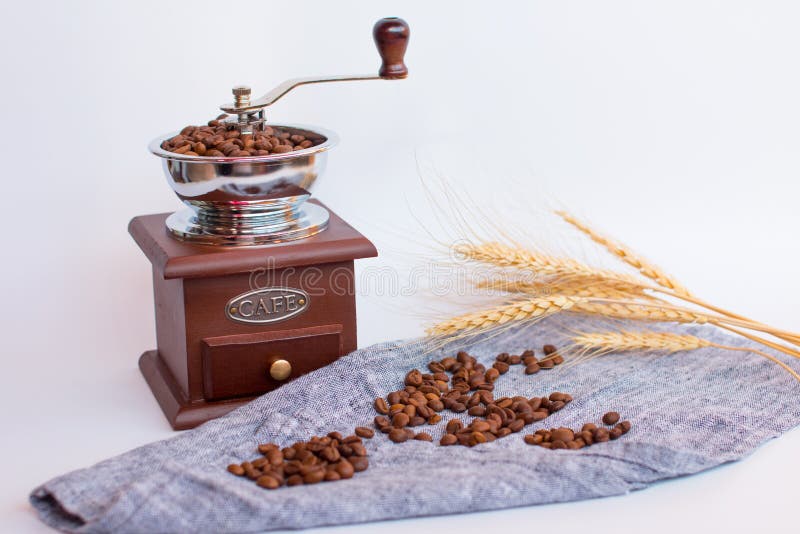 Vintage Handmade Wooden Coffee Grinder. Stock Photo - Image of coffee ...