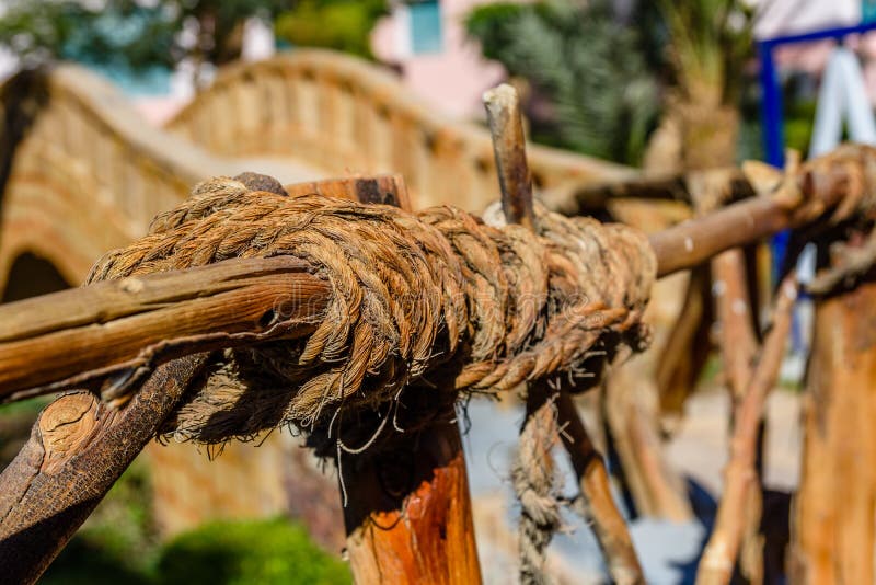 Vintage Handrail Made of the Logs and Hemp Ropes Stock Photo - Image of ...