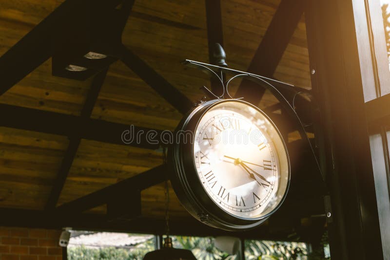 Vintage Hanging Clock Antique Style Decoration Cafe Stock Image - Image ...
