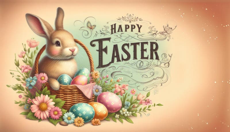 Vintage Happy Easter Postcard with Copyspace Stock Illustration ...