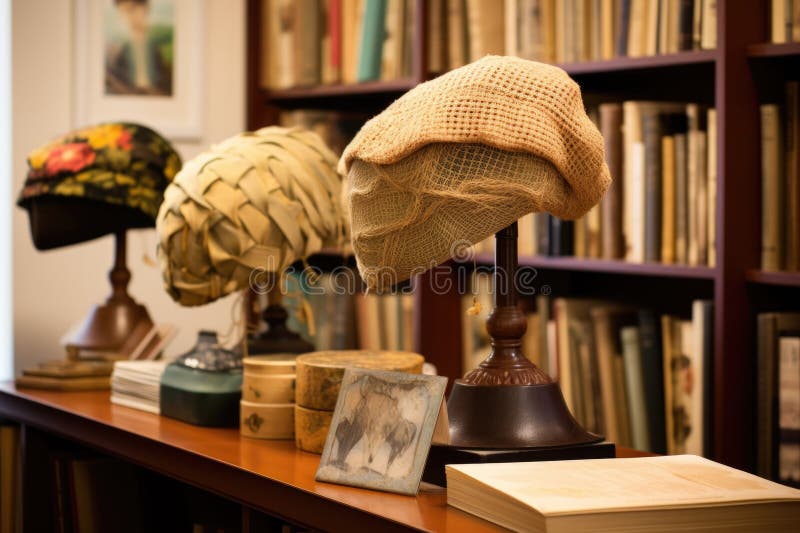 Vintage Hat-making Books and Patterns on Display Stock Illustration ...