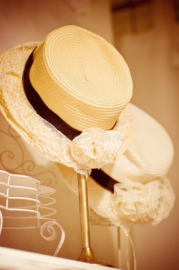Vintage hat on support stock image. Image of rose, female - 30092361