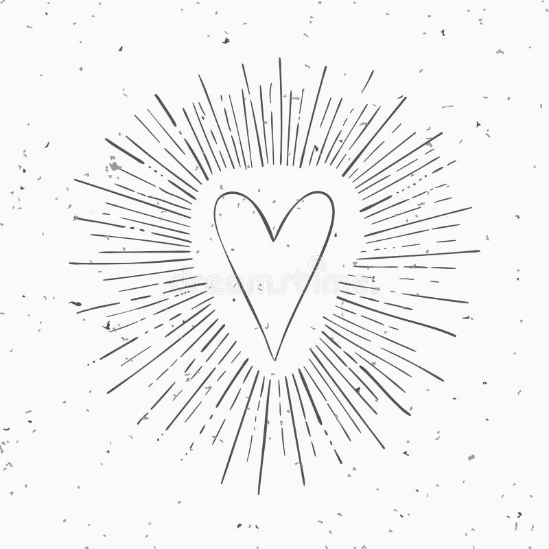 Vintage Heart with Circle Hand Drawn Ray Frames. Stock Vector ...