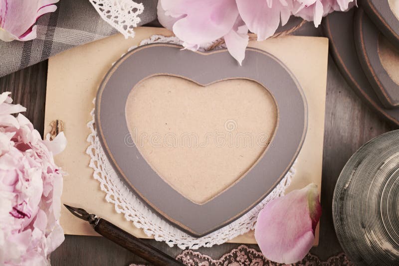 Vintage Heart Frame on Retro Background Stock Photo - Image of ...