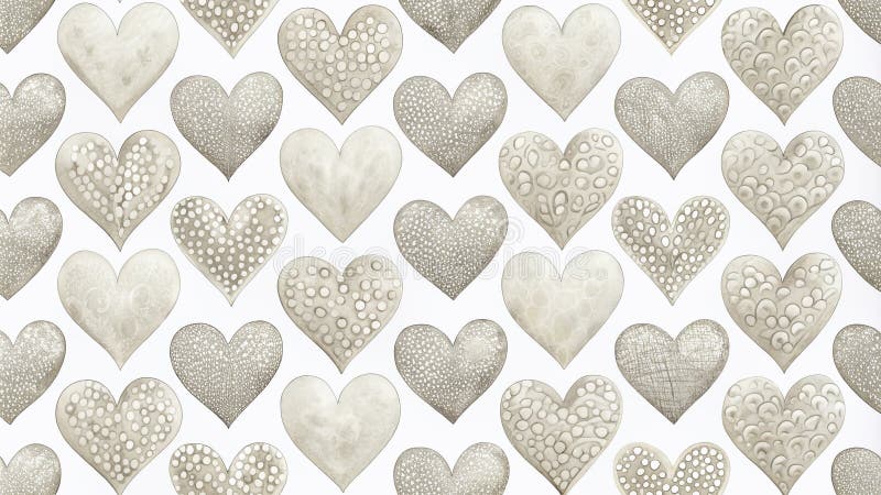 Vintage Heart Pattern Clipart: Seamless Light Gray Hearts on White for ...