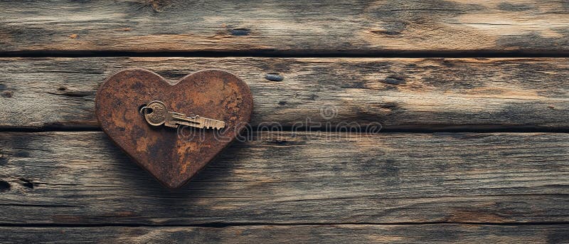 Vintage Heart-Shaped Lock and Key on a Rustic Surface Stock Photo ...