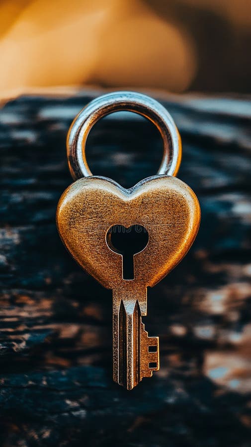 Vintage Heart-Shaped Lock and Key on a Rustic Surface Stock Photo ...