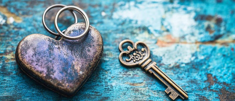 Vintage Heart-Shaped Lock and Key on a Rustic Surface Stock Photo ...