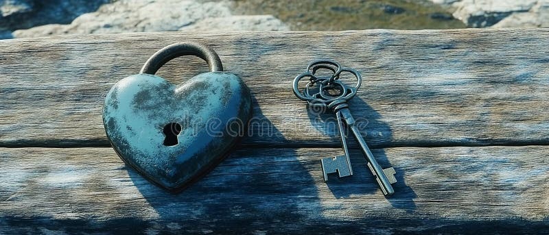 Vintage Heart-Shaped Lock and Key on a Rustic Surface Stock Photo ...