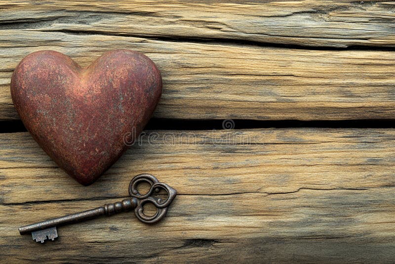 Vintage Heart-Shaped Lock and Key on a Rustic Surface Stock Image ...