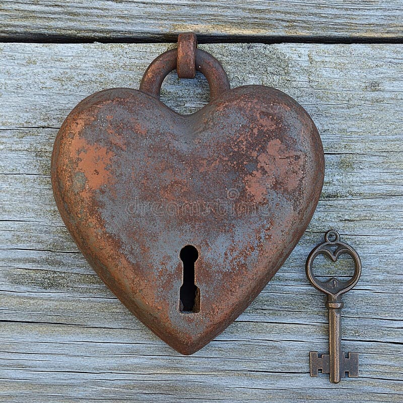 Vintage Heart-Shaped Lock and Key on a Rustic Surface Stock Photo ...