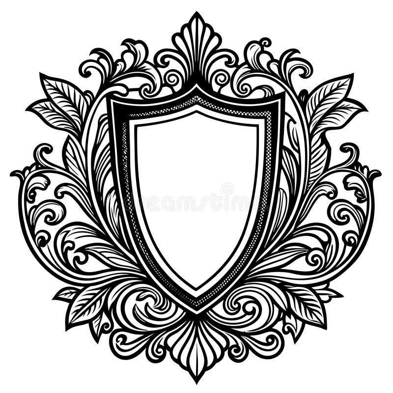 Vintage Heraldic Shield with Elaborate Leaf Design and Royal Crown ...