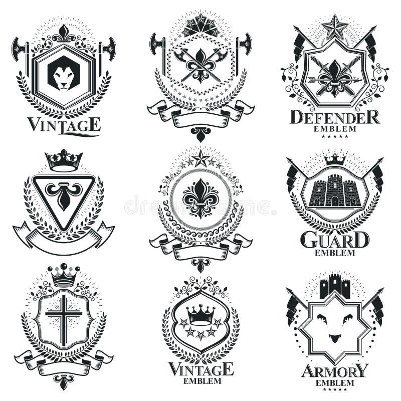 Vintage Heraldry Design Templates, Vector Emblems. Collection of Stock ...