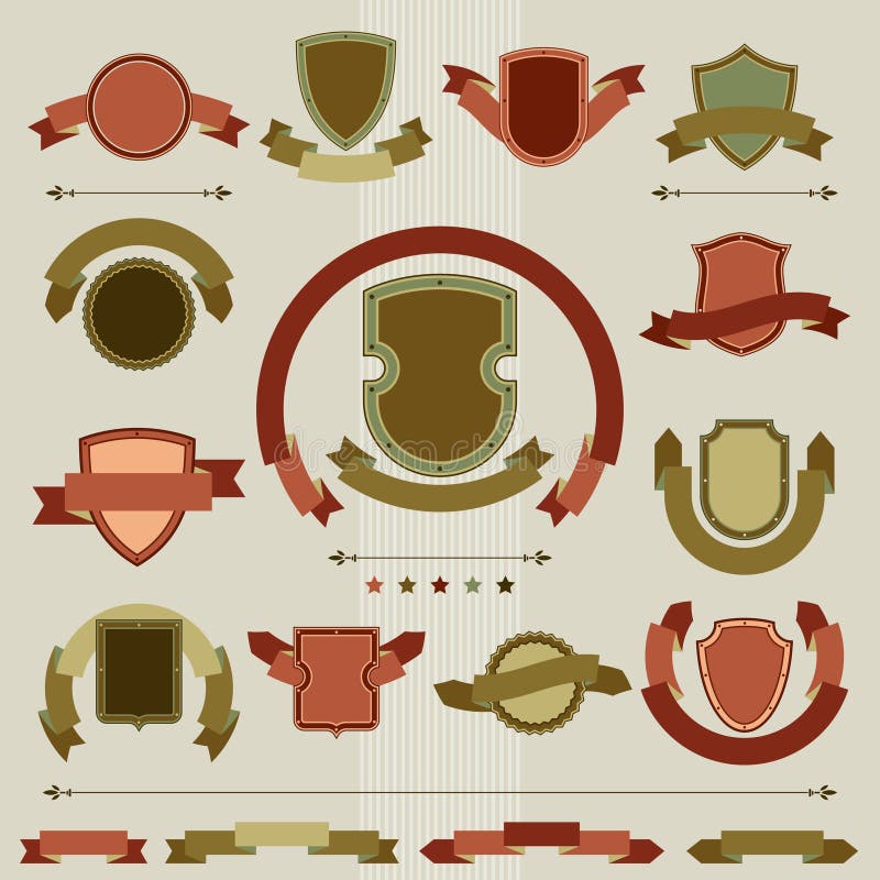 Vintage Heraldry Shields and Ribbons Retro Style Stock Vector ...