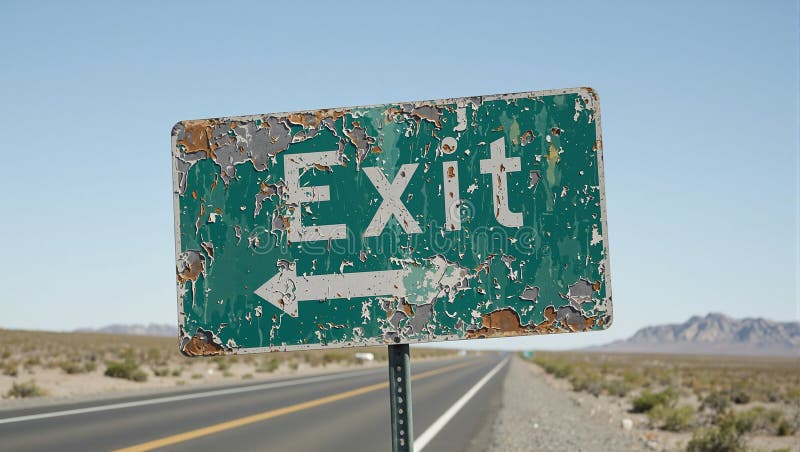 Vintage Highway Exit Sign on Deserted Road Stock Illustration ...