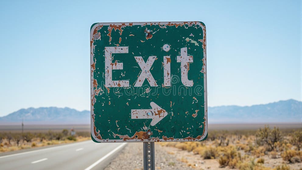 Vintage Highway Exit Sign on Deserted Road Stock Illustration ...