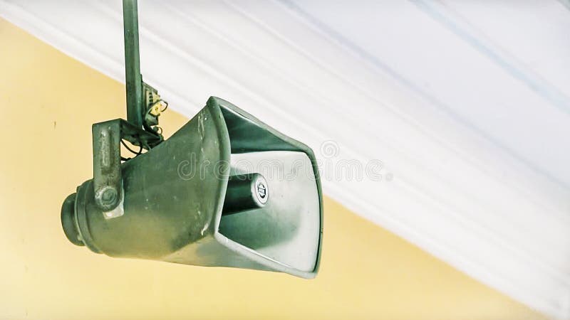 Vintage Horn Speakers on a Ceiling. Stock Photo - Image of loudspeaker ...